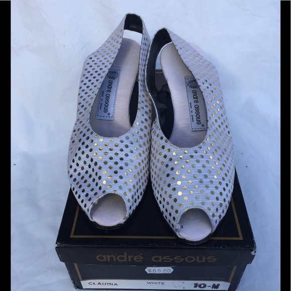 Andre Assous | Shoes | Andre Assous White Fabric Sling Back Wedge Shoe ...